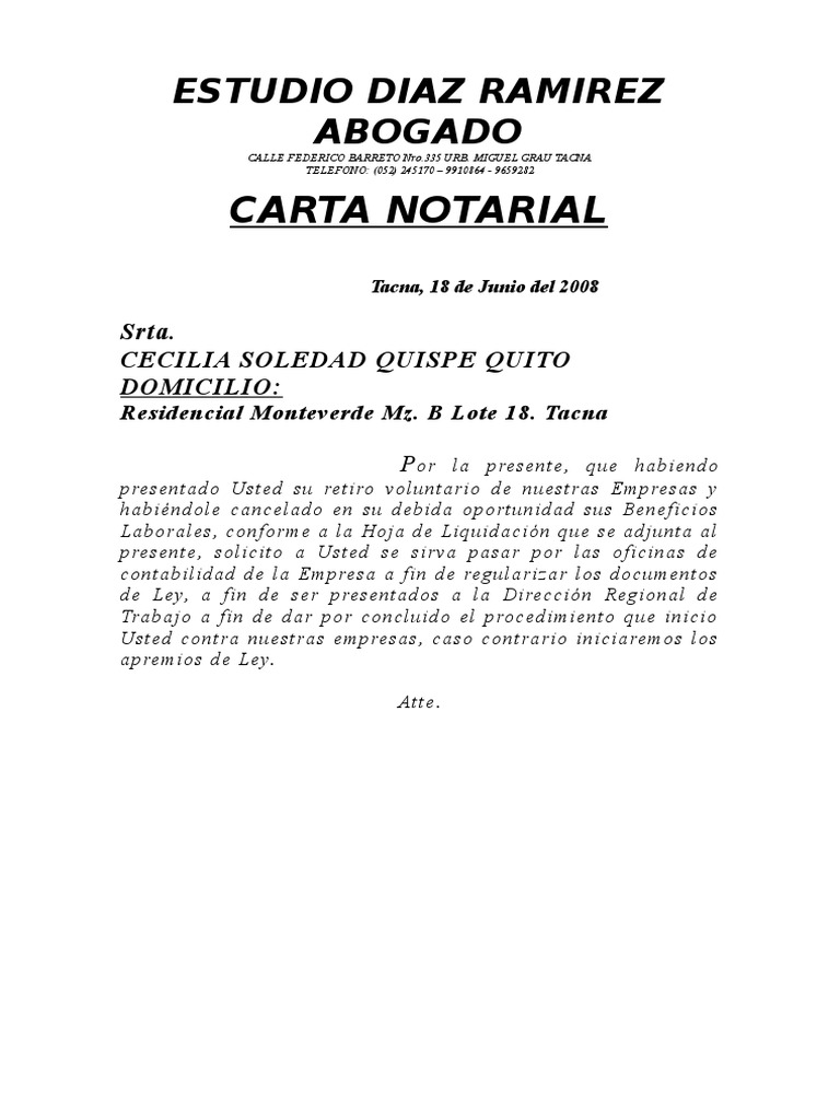 Carta Notarial | PDF | Alquiler | Justicia