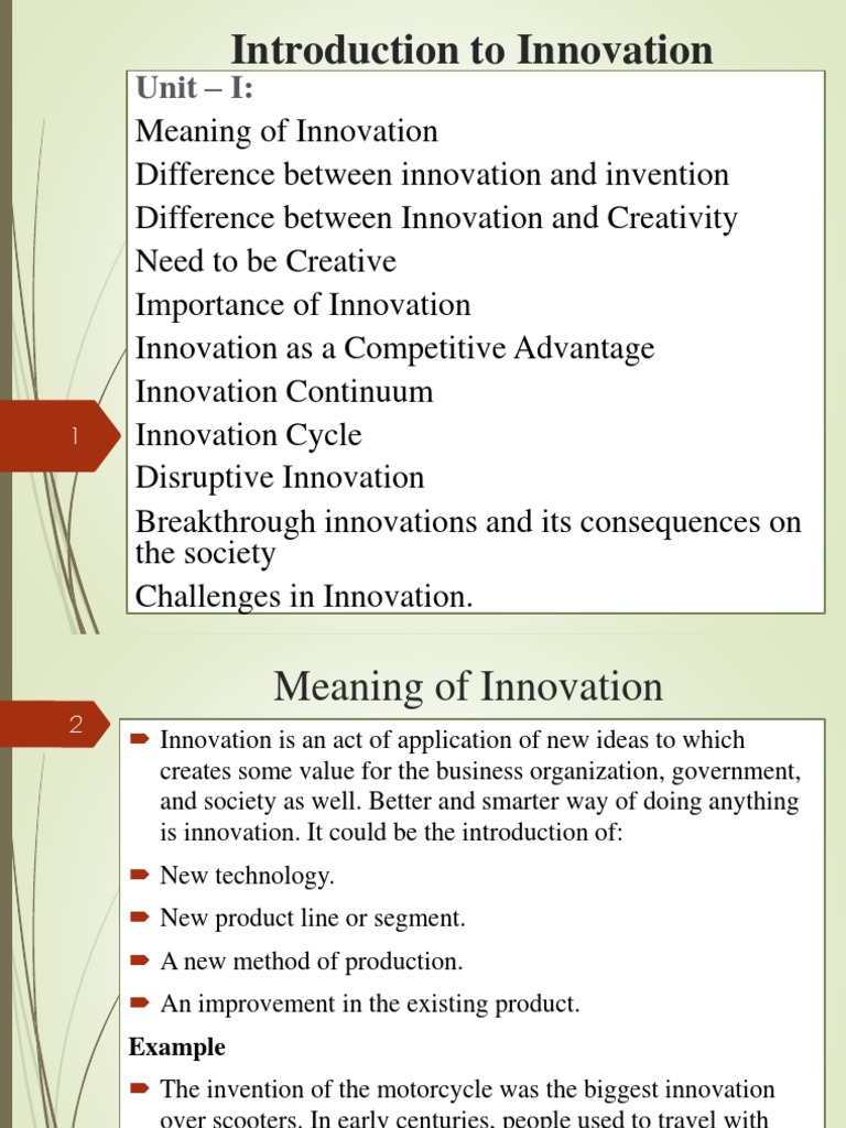 Introduction To Innovation - UNIT 1 | PDF | Disruptive Innovation ...