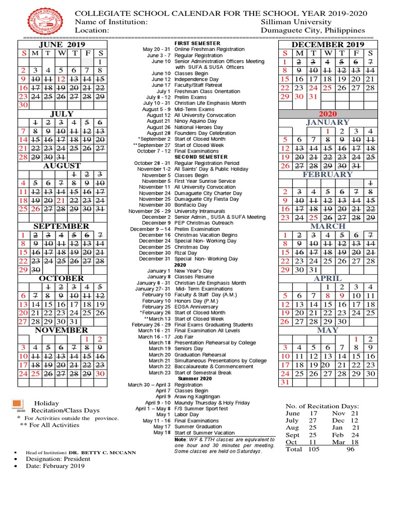 Silliman University Academic Calendar 2025-2026 | PDF | Academic Term ...