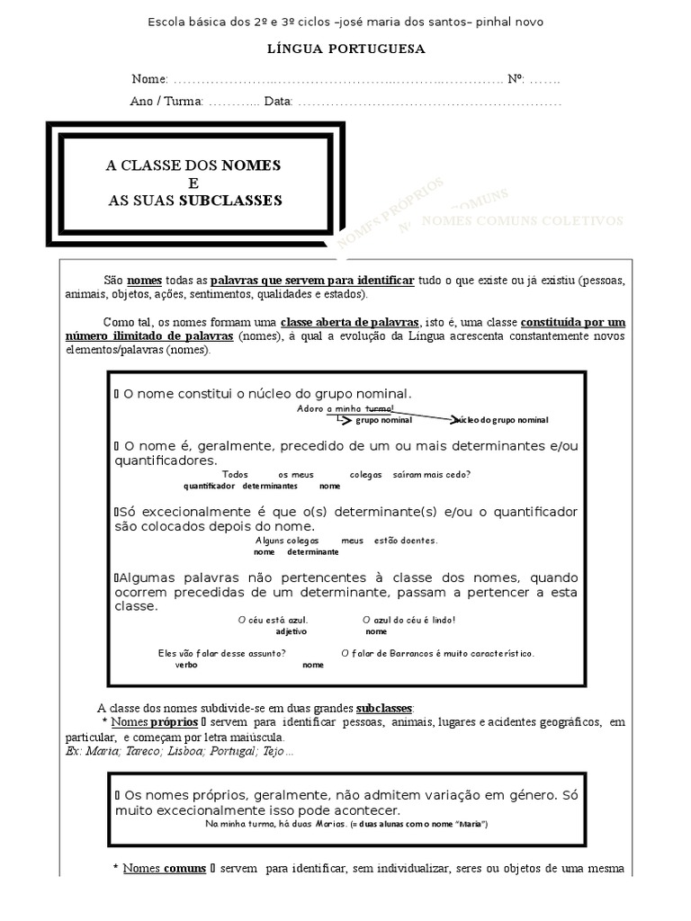 Classes E Subclasses Dos Nomes Pdf 6301