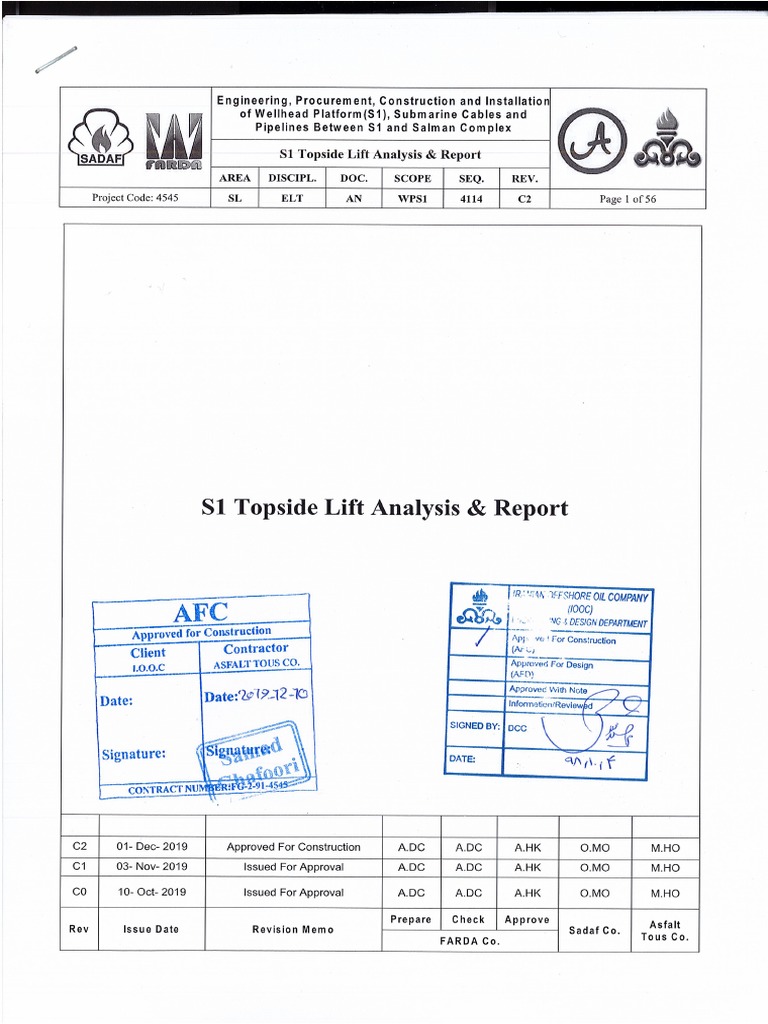 SL-ELT-AN-WPS1-4114-C2-S1 Topside Lift Analysis & Report PDF | PDF