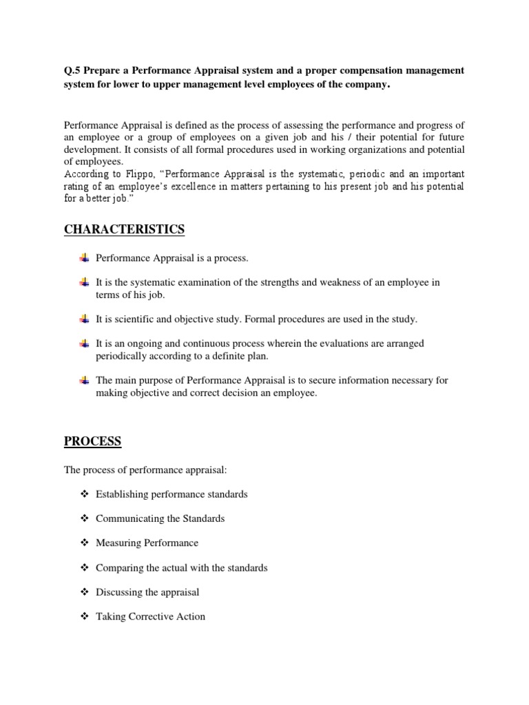 Q.5 Prepare A Performance Appraisal System and A Proper Compensation ...