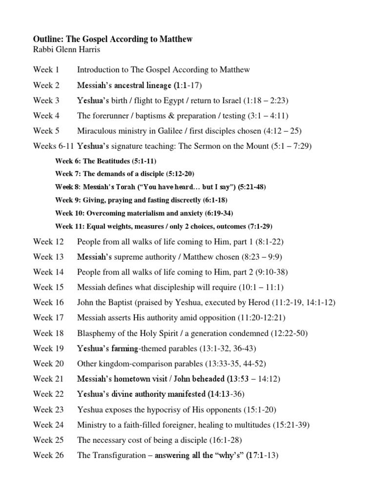 Gospel According To Matthew - Series Outline | PDF | Gospel Of Matthew ...