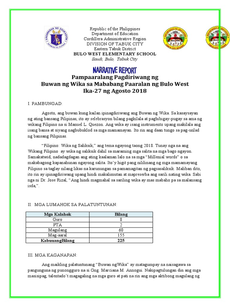 Narrative Report On Filipino | PDF