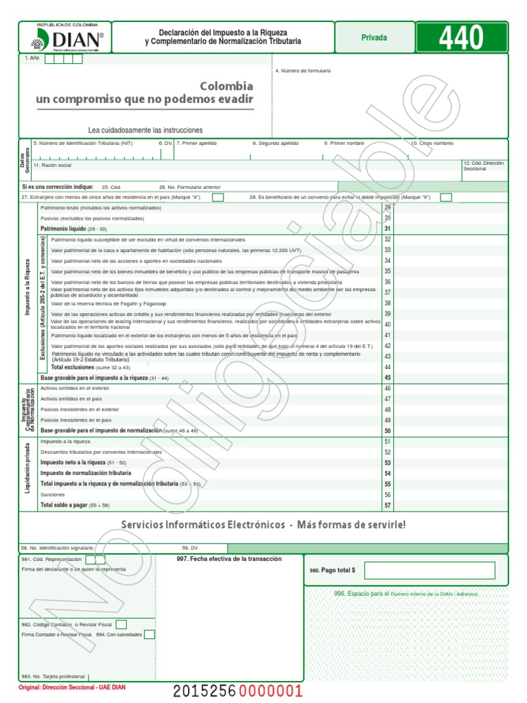 Formulario e Instructivo 440. Dirección de Imnpuestos y Aduas ...
