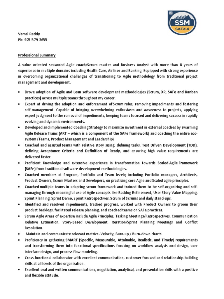 Vamsi Resume | PDF | Scrum (Software Development) | Agile Software ...