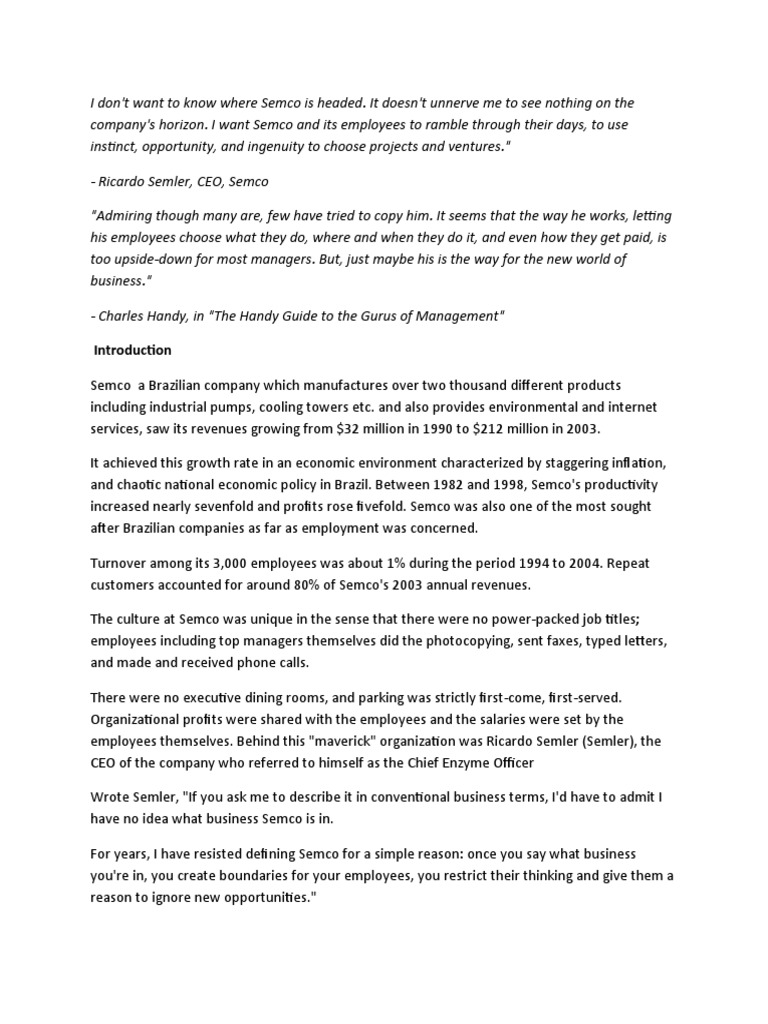 Semco Case Study | Download Free PDF | Economies | Business