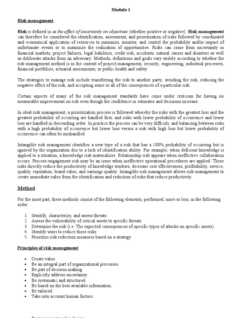 Risk Module 1 | PDF