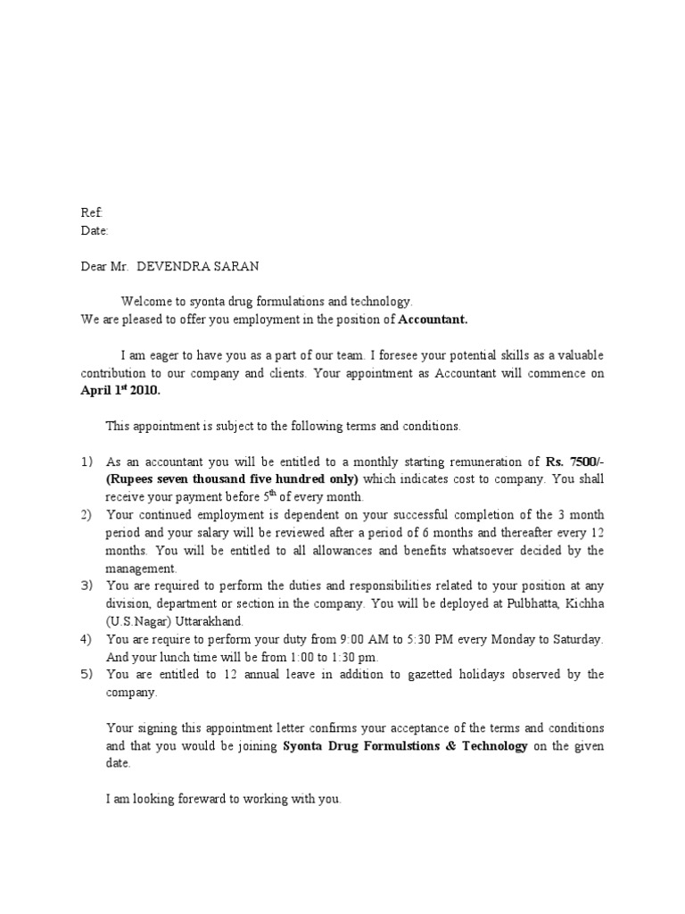 Appointment Letter | PDF