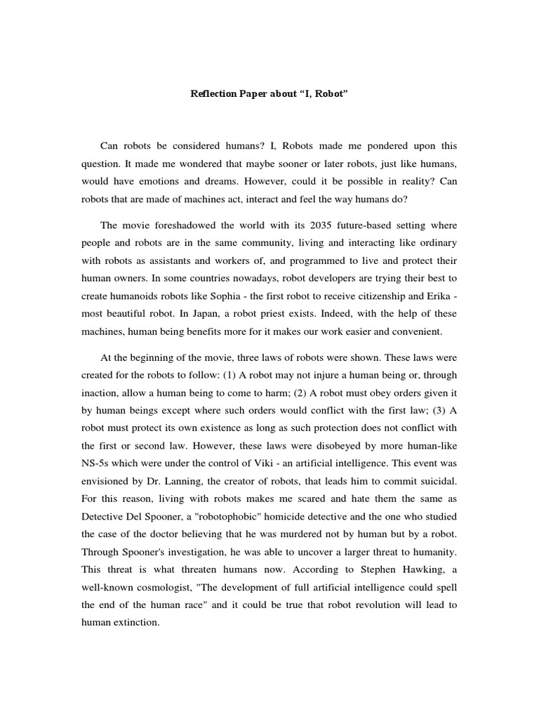 Reflection Paper About I Robot - Edited.edited | PDF | Robot | Robotics