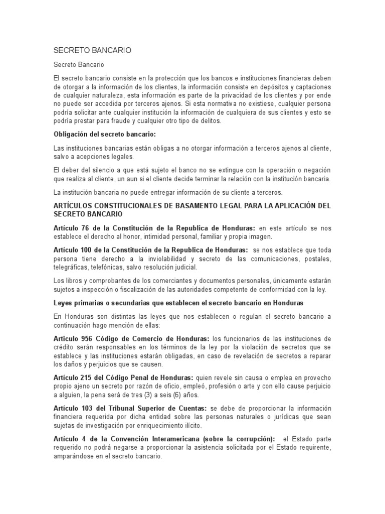 Secreto Bancario | PDF | Secreto bancario | Bancos