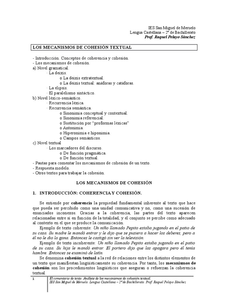Mecanismos de Cohesion Textual PDF | PDF | Palabra | Pronombre Mecanismos de Cohesion Textual PDF | PDF | Palabra | Pronombre