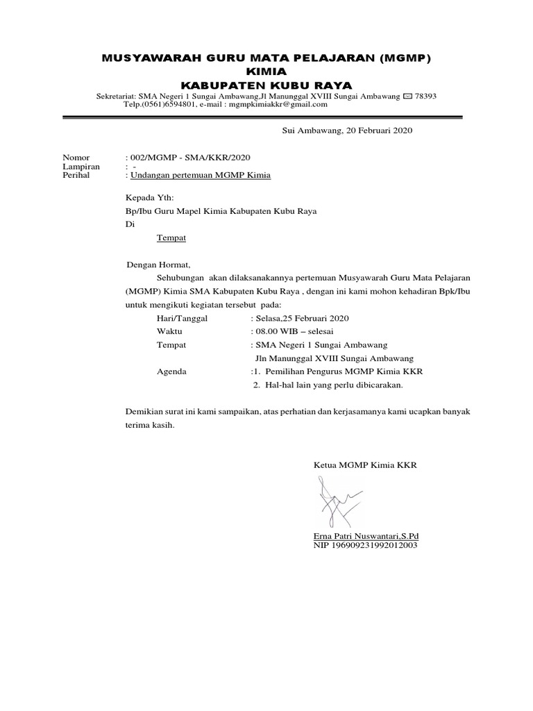 Undangan MGMP Kimia KKR | PDF