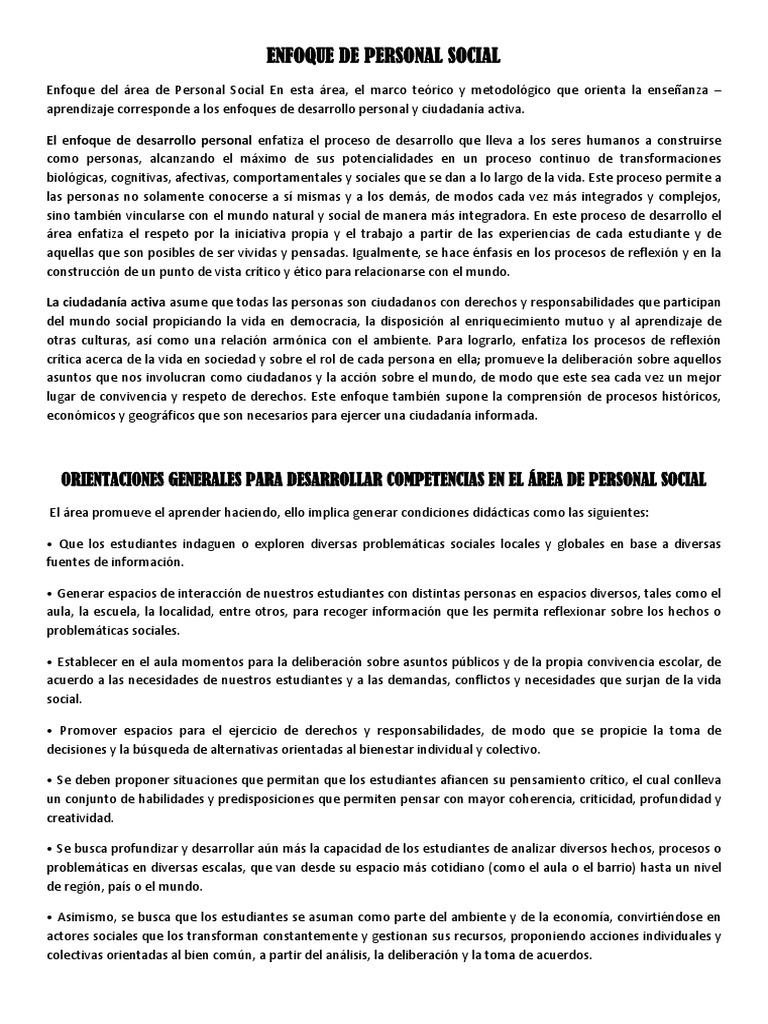 Enfoque de Personal Social | PDF | Desarrollo personal | Ciudadanía