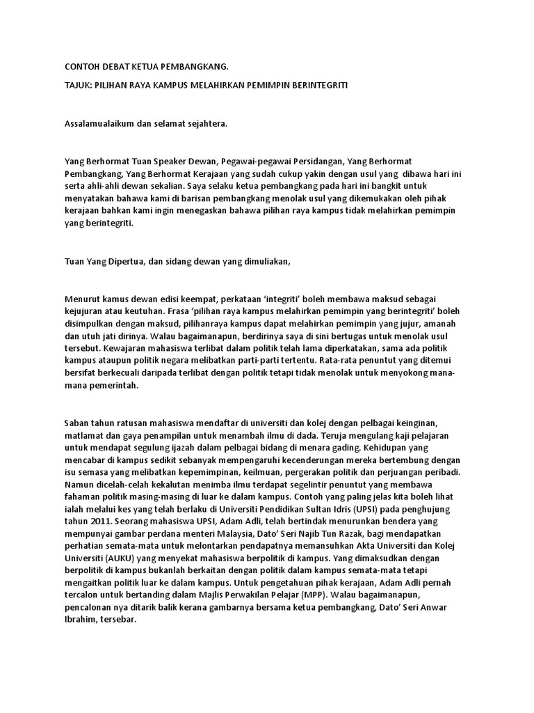 Contoh Debat Ketua Pembangkang | PDF | Ilmu Sosial