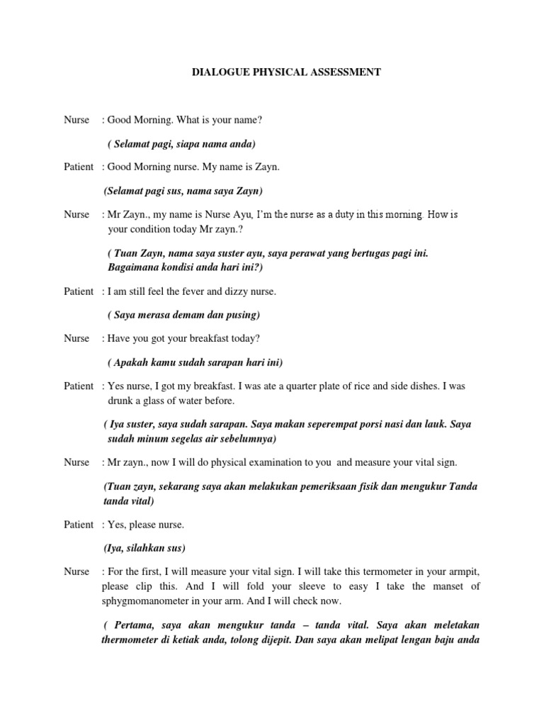 Dialogue Physical Assessment | PDF | Symptoms And Signs | Medical Tests