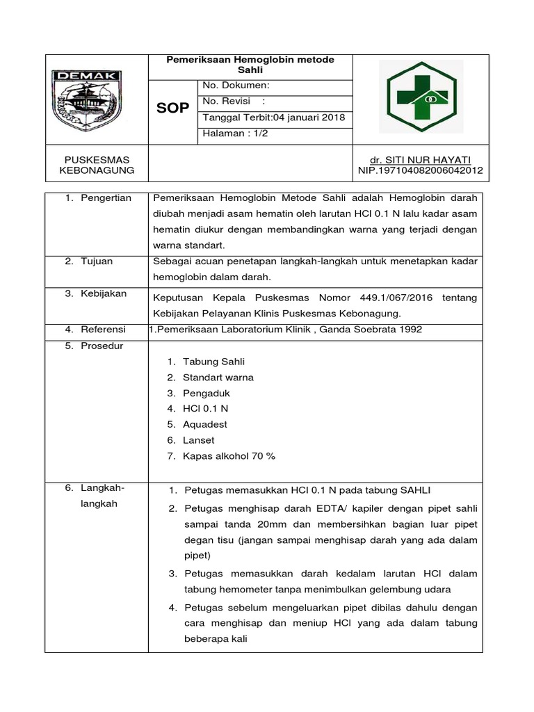 Pemeriksaan Hemoglobin Metode Sahli | PDF