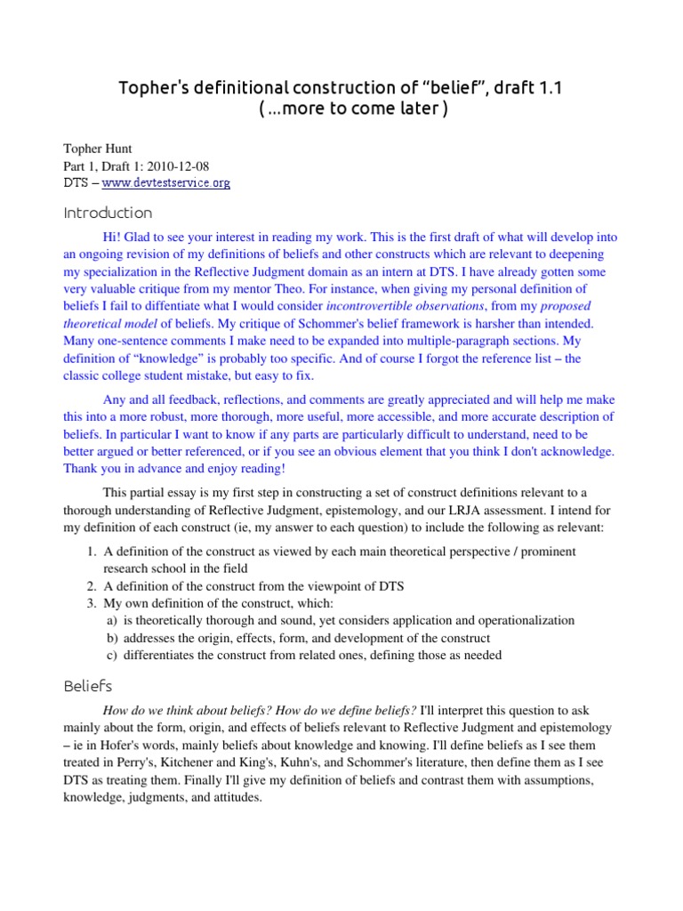 Defining Beliefs in Reflective Judgment | PDF | Epistemology | Causality