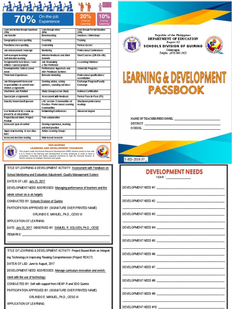 Coded Learning and Development Passbook For Teachers FInal With 70 20 ...