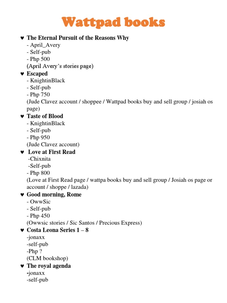 A Collection of Wattpad Books and Publications for Sale | PDF ...