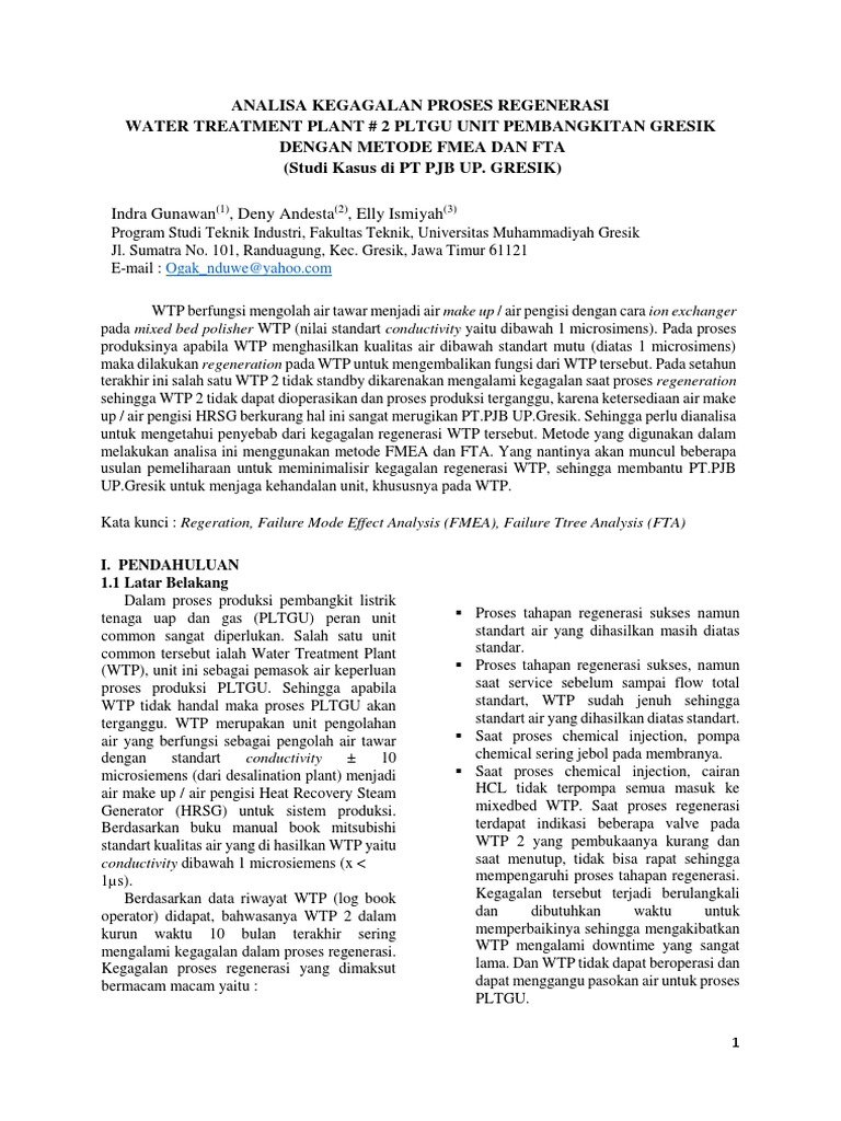Indra Gunawan ANALISA KEGAGALAN PROSES REGENERASI WATER TREATMENT | PDF