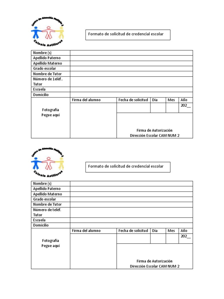 Formato de Credencial Escolar para Llenar | PDF