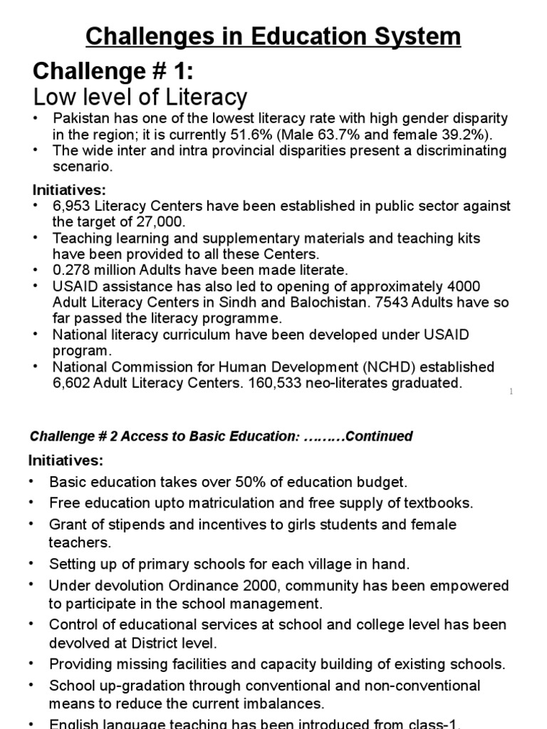 Challenges in Education System: Challenge # 1 | PDF | Curriculum | Literacy