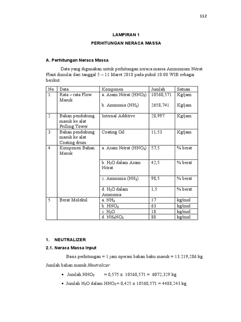 Lampiran Neraca Massa Fix | PDF