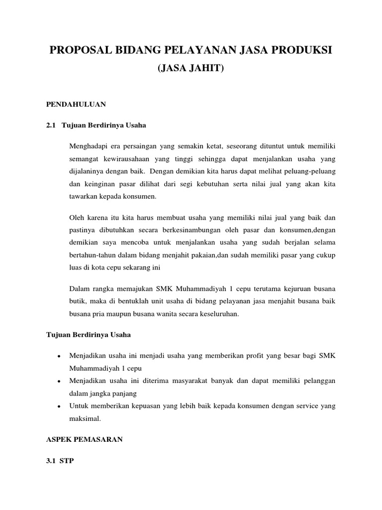 Proposal Bidang Pelayanan Jasa Produksi | PDF