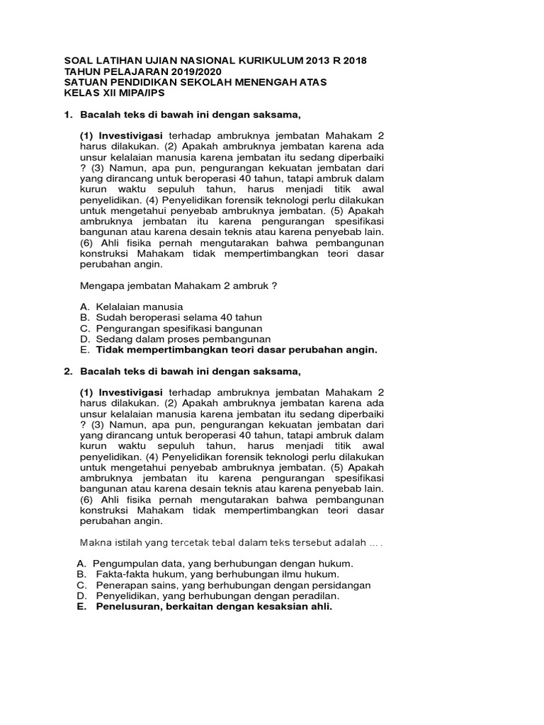 Tryout Bahasa Indonesia 2020 | PDF | Perjalanan | Sains & Matematika