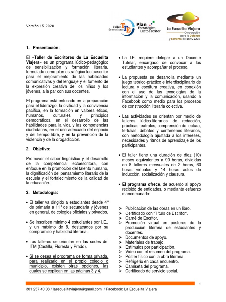 Taller de Escritores: La Escuelita Viajera | PDF | Modificación de ...
