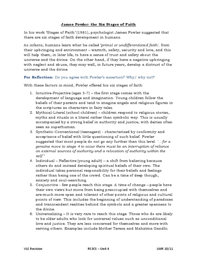 Six Stages of Faith by James Fowler | PDF | Faith | Divinity