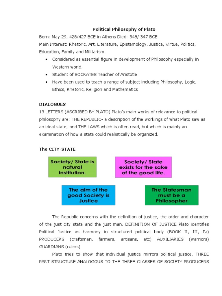 Political Philosophy of Plato | PDF | Plato | Philosophical Movements