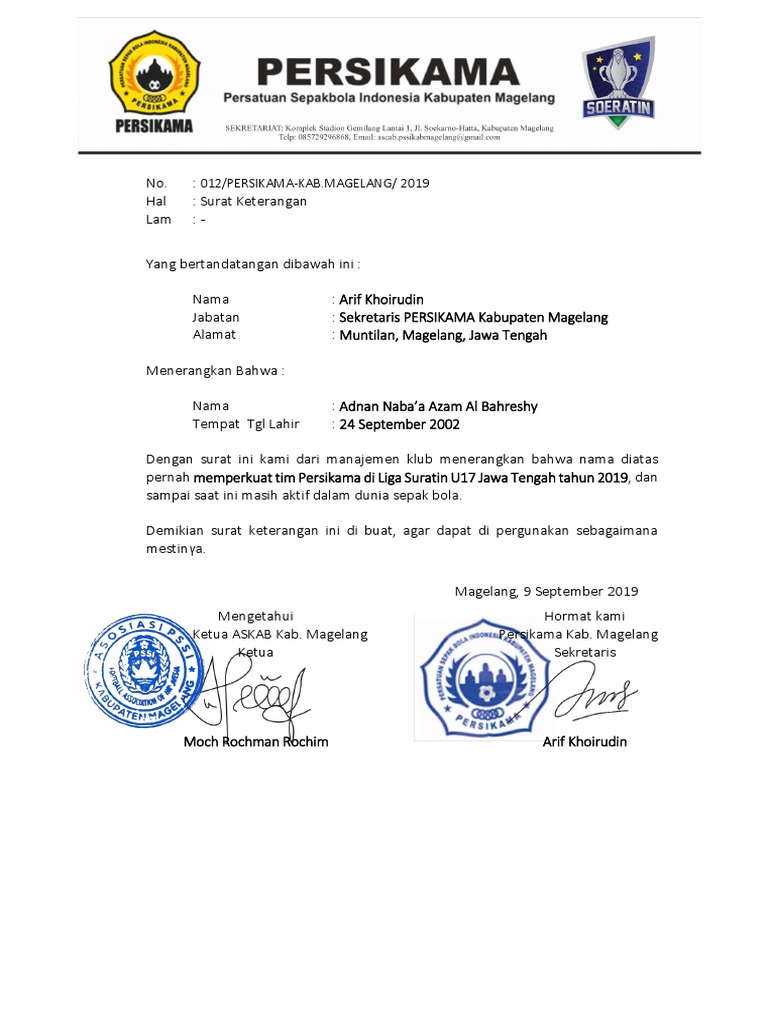 Surat Keterangan Adnan Naba'a | PDF