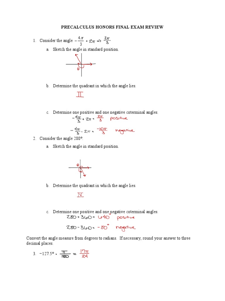 Precalculus Honors Final Exam Review | PDF | Trigonometric Functions | Sine