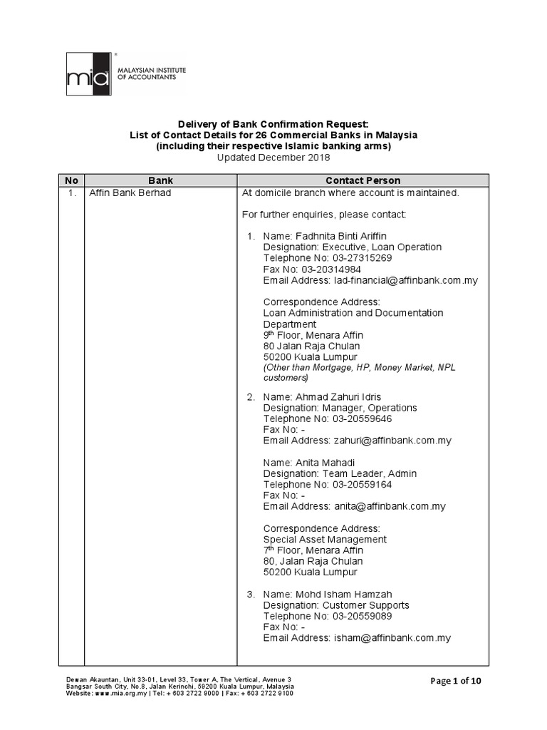 Malaysia Commercial Banks Contact List | PDF | Banks | Institutional ...
