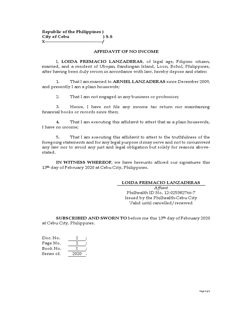 Affidavit of No Income | PDF
