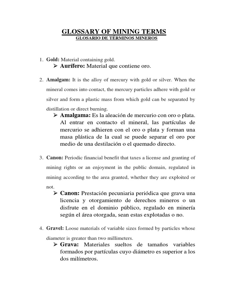Glossary of Mining Terms | PDF | Minería | Minerales