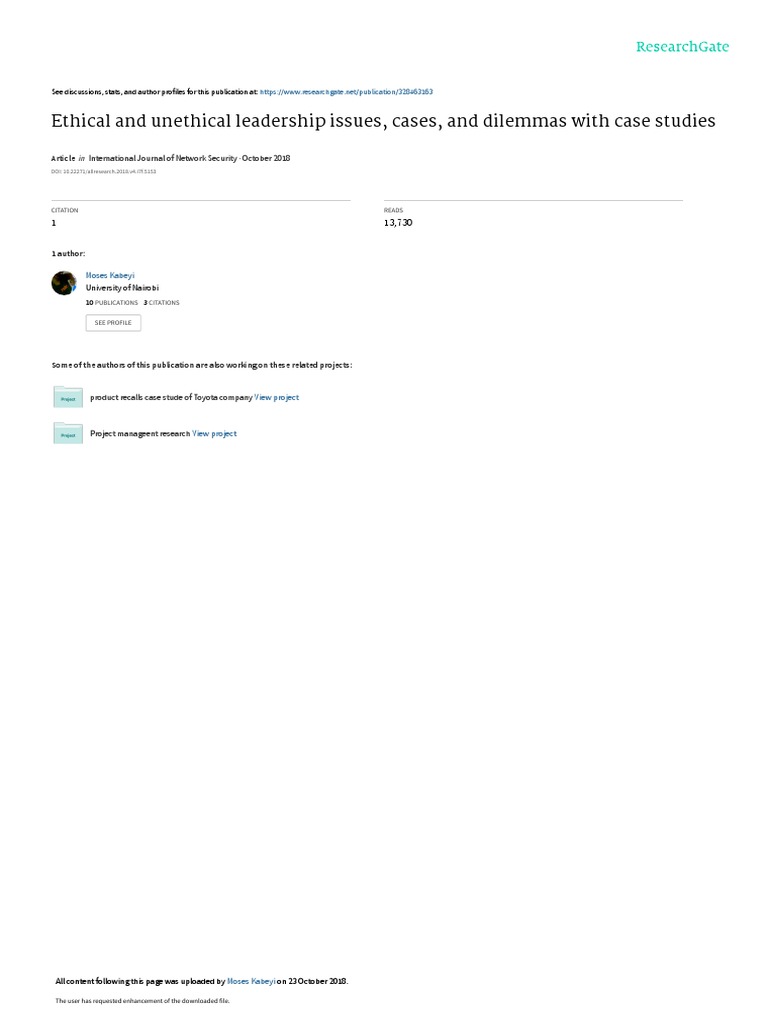 Ethical and Unethical Leadership Issues Cases and Dilemmas With Case ...