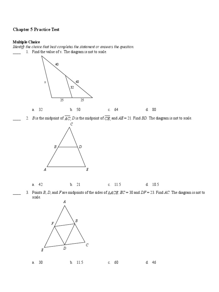 Chapter 5 Practice Test | PDF | Triangle | Perpendicular