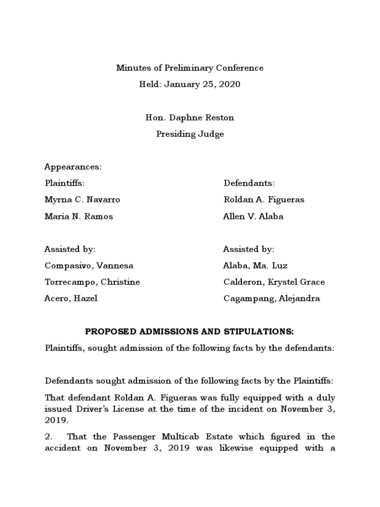 Minutes of Preliminary Conference | PDF | Negligence | Private Law