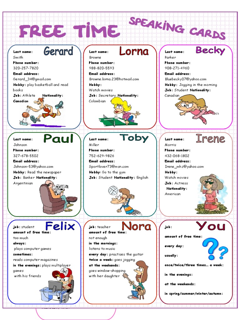 Personal Information Speaking Cards | PDF | Home | Leisure