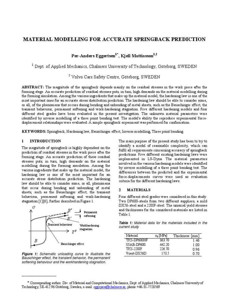 Material Modelling For Accurate Springback Prediction | PDF | Elasticity (Physics) | Plasticity ...