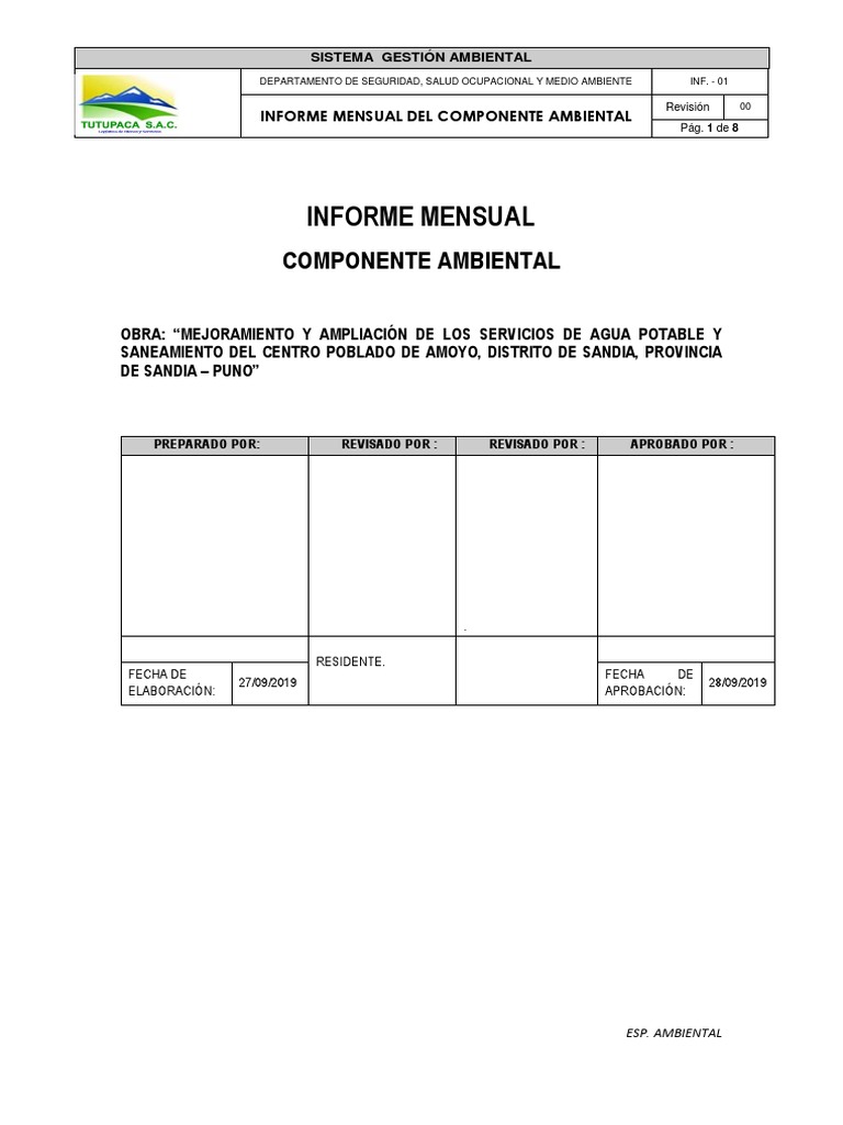 Informe Ambiental Mensual Amoyo | PDF | Residuos | Entorno natural