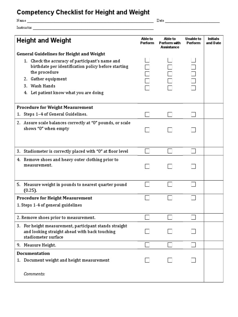 Competency Checlist For Height and Weight | PDF