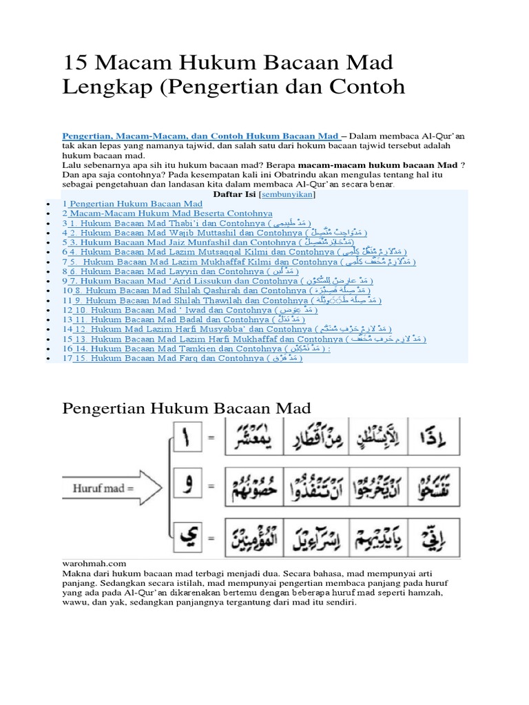 15 Macam Hukum Bacaan Mad Lengkap | PDF