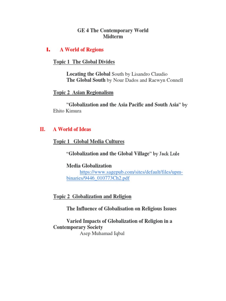 Contemporary World Midterm Topics | PDF