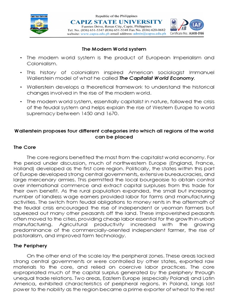 The Modern World System Paper | PDF | World Systems Theory | Economies
