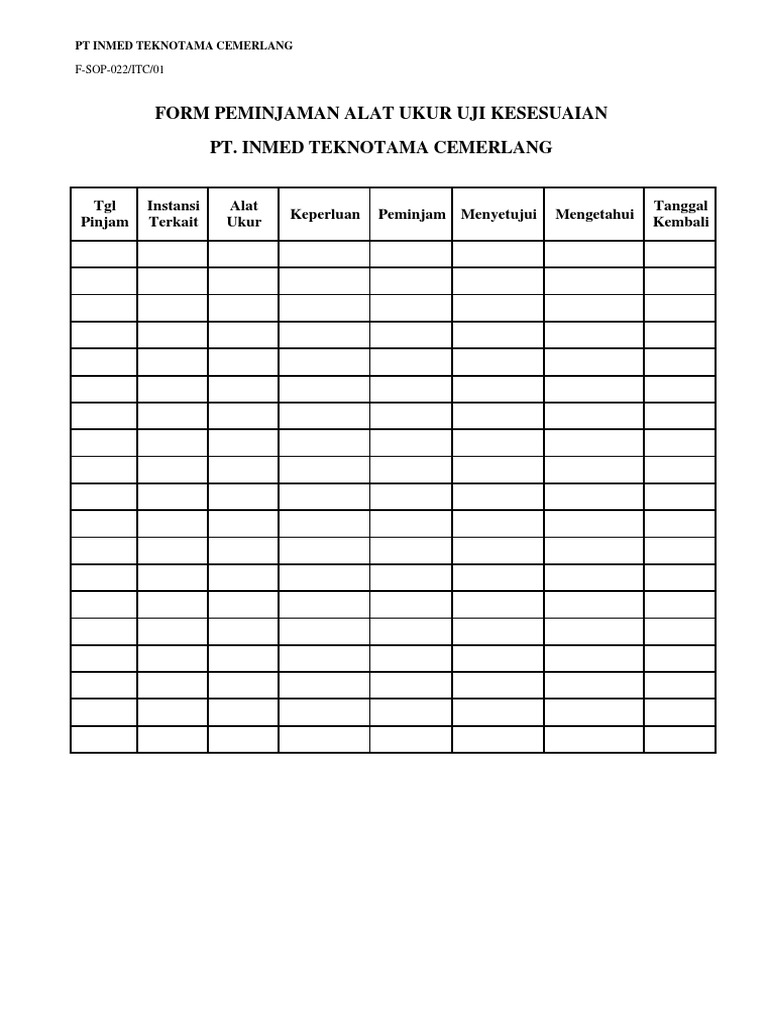 Form Peminjaman Alat Ukur Uji Kesesuaian | PDF