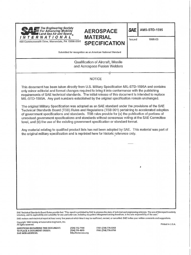 Ams STD 1595 | PDF | Welding | Construction